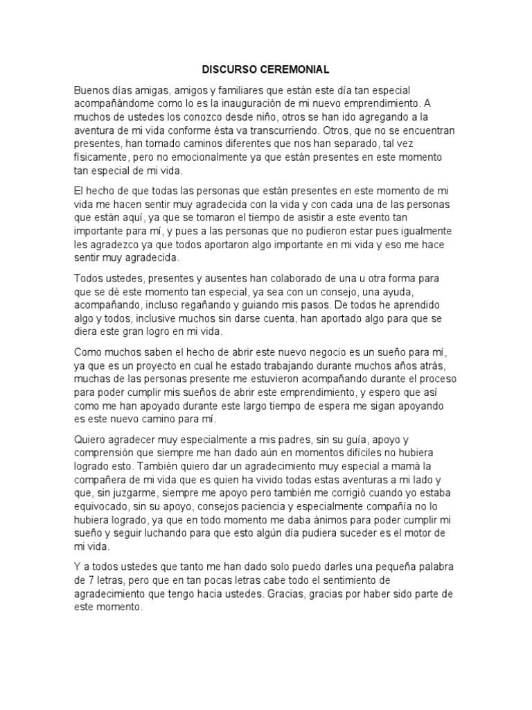 Discurso Ceremonial | PDF | Hablar en público