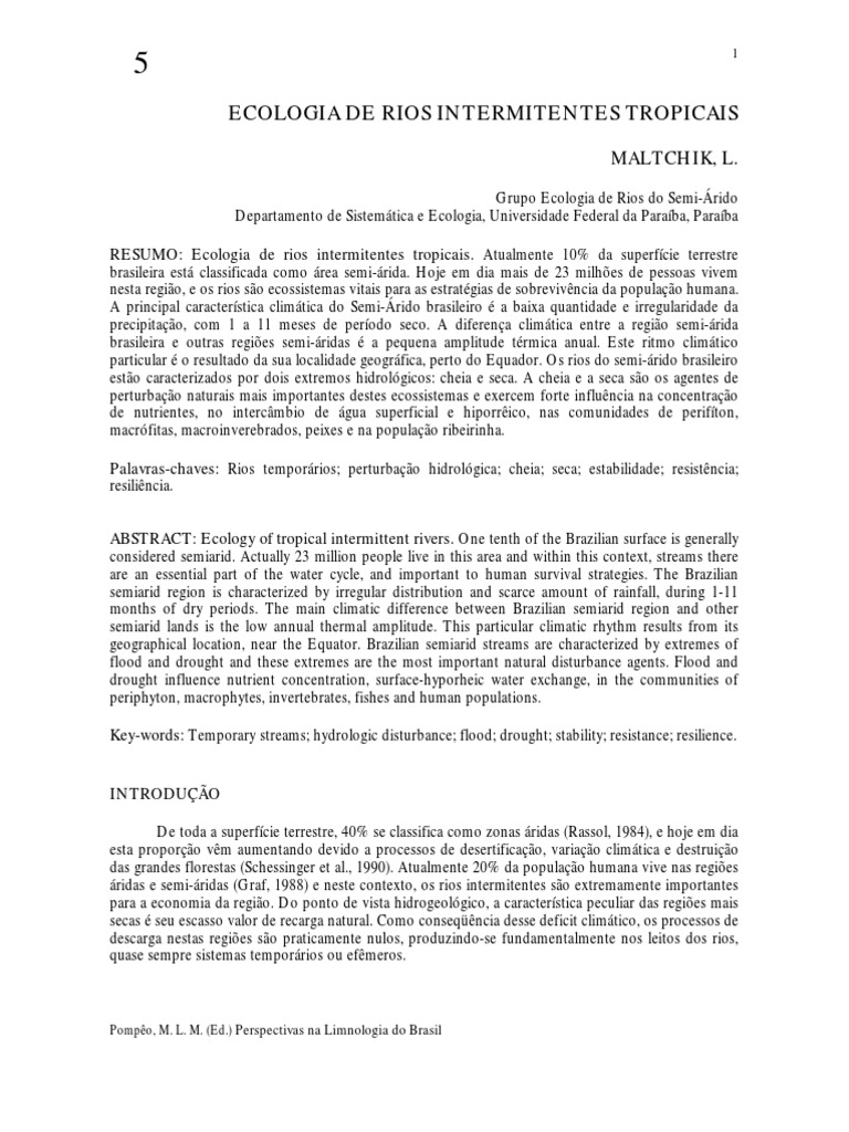 Ecologia de Rios Intermitentes Tropicais Maltchik, L. | PDF | Rio ...