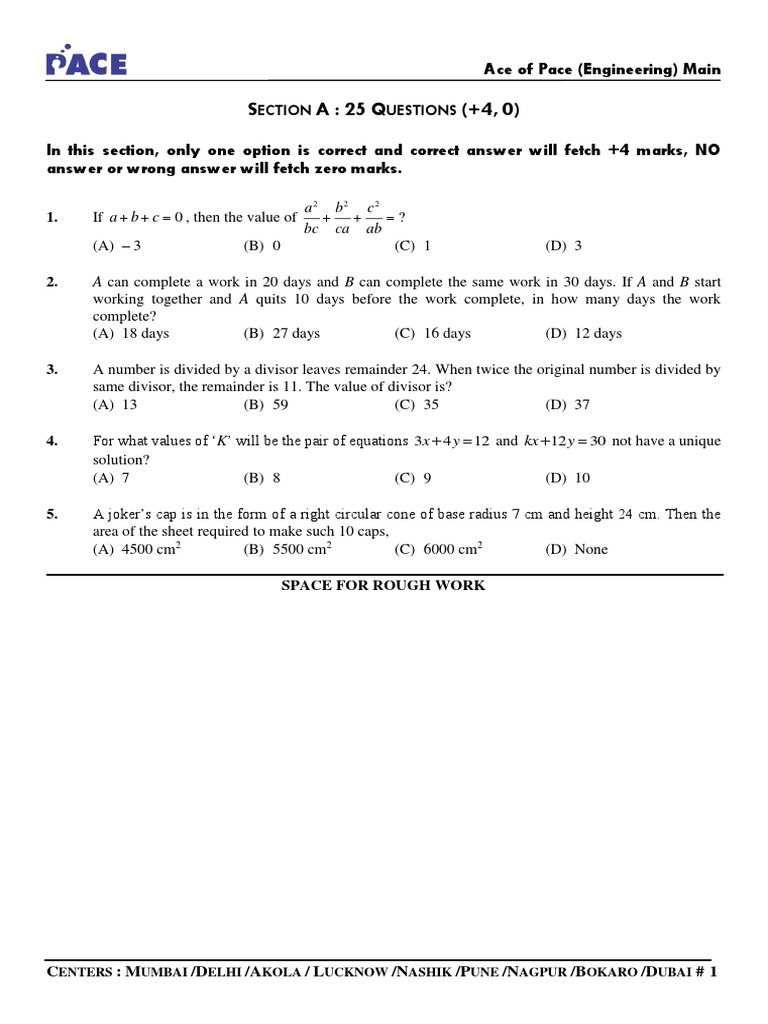 Ace of Pace Engineering Exam Paper | PDF | Elementary Mathematics ...