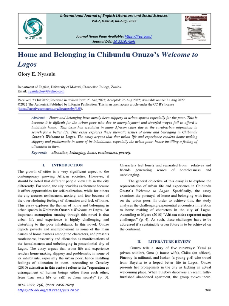Home and Belonging in Chibundu Onuzo's Welcome To Lagos | PDF | Social ...