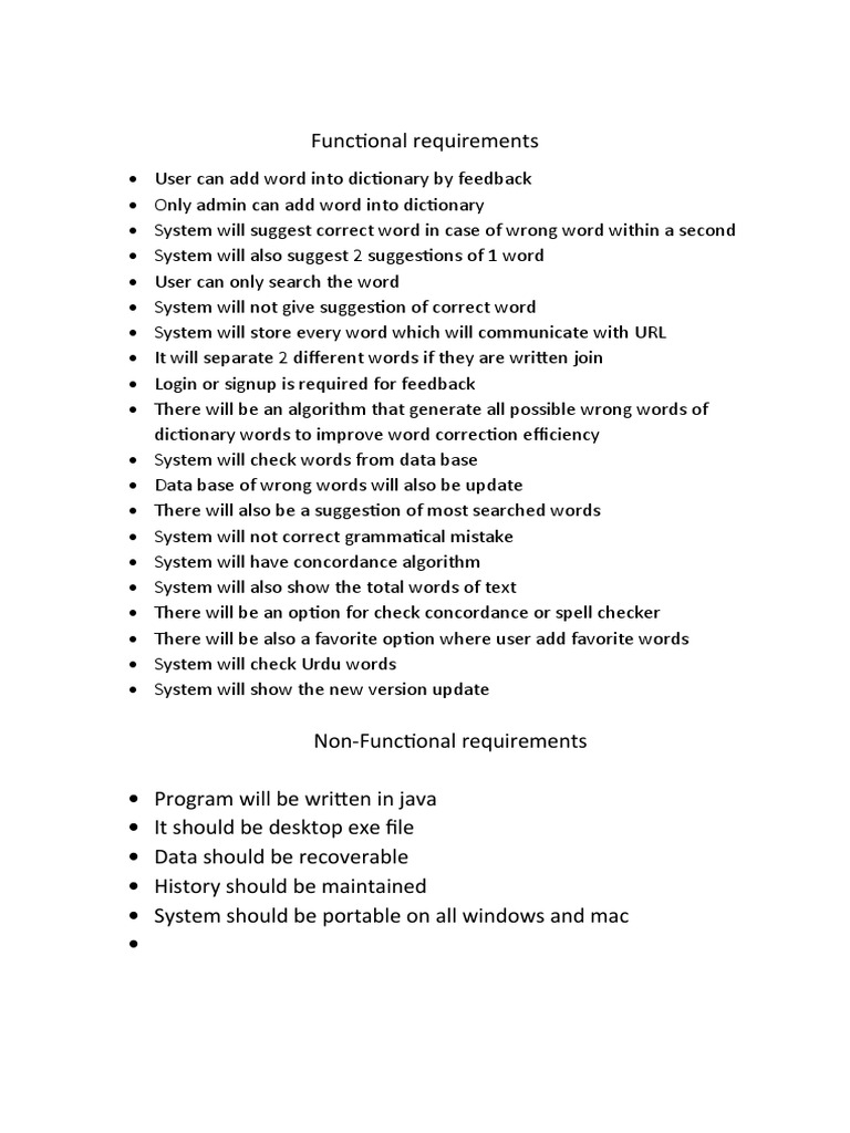 Functional and Non Functional Requirements of Spell Checker | PDF