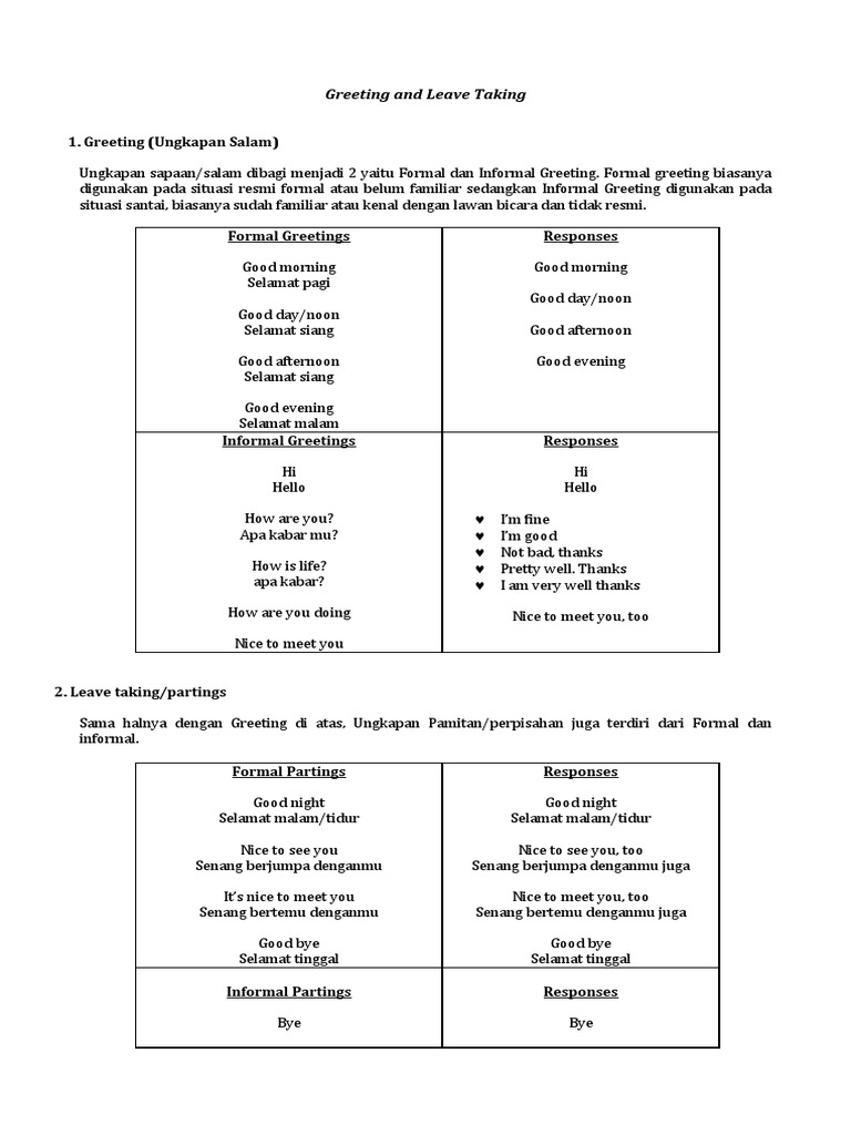Greeting and Leave Taking 1 | PDF
