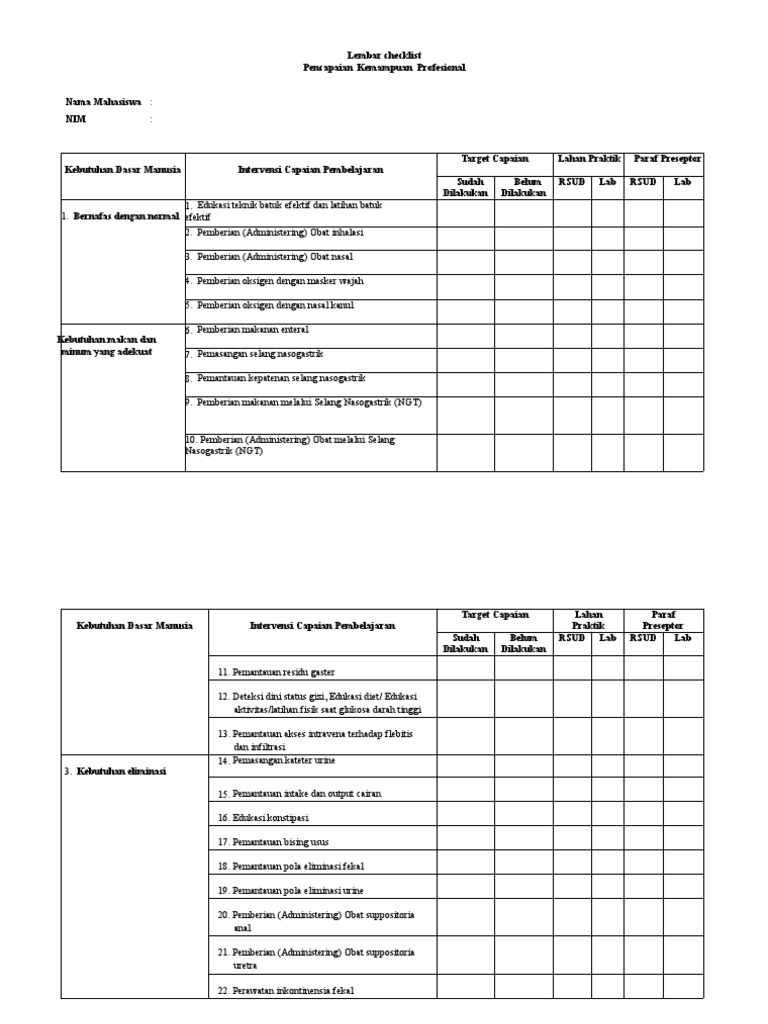 Lembar Checklist Capaian Pembelajaran | PDF