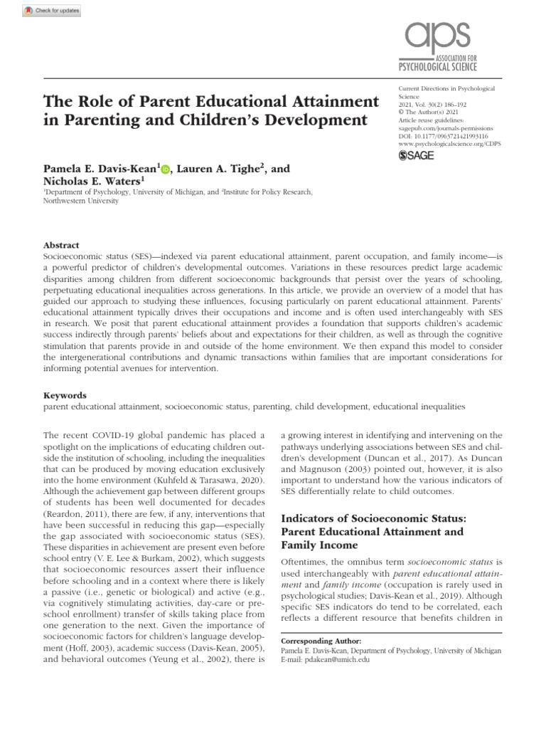 The Role of Parent Educational Attainment in Parenting and Children's Development | PDF ...