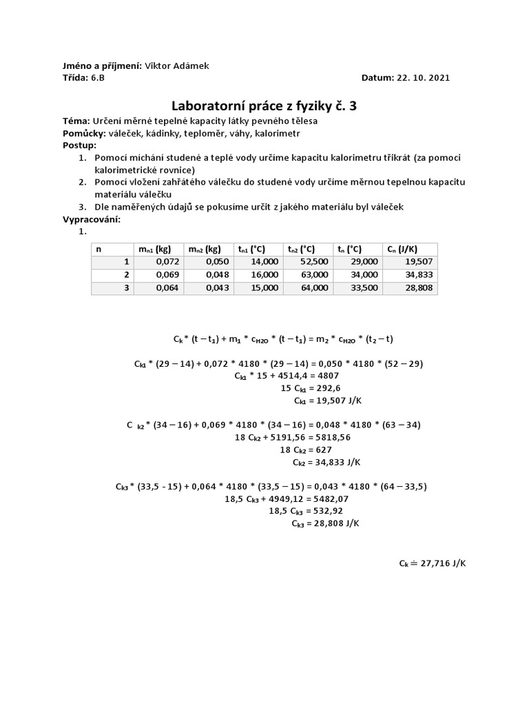 Fyzika Laboratorní Práce 3 | PDF