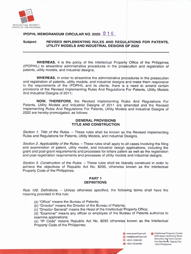 Philippines Patent Rules Update 2022 | PDF | Patent Application ...