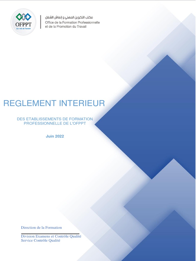 Règlement Intérieur OFPPT 2022 | PDF | Formation à distance | Sécurité
