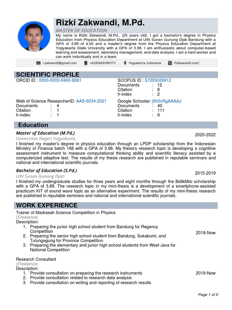 Cv Rizki Zakwandi Eng Pdf Science
