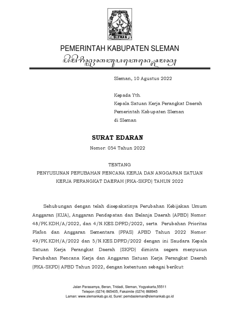 Instruksi Penyusunan Perubahan RKA Tahun 2022 | PDF