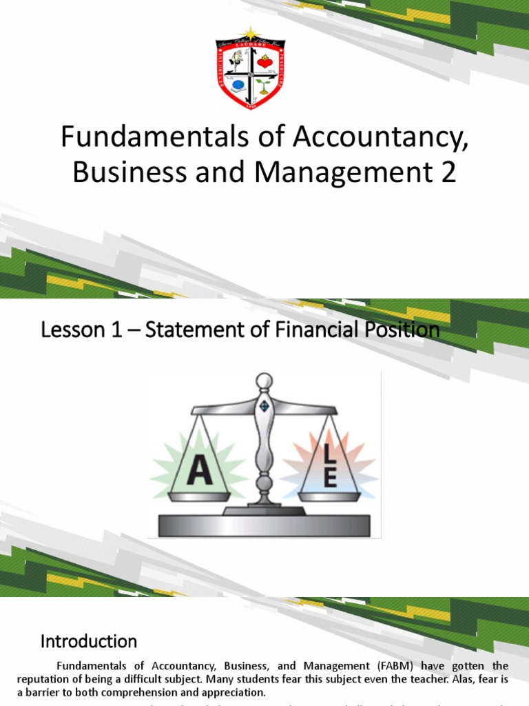 Lesson 1 Statement of Financial Position | PDF | Debits And Credits | Balance Sheet