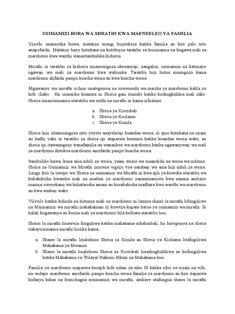 Makala Inayohusu Mirathi | PDF