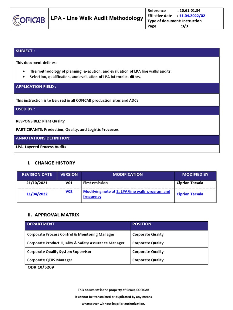 LPA Line Walk Audit Guidelines | PDF | Audit | Internal Audit