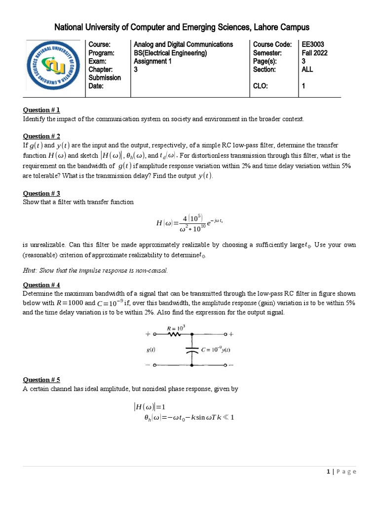 ADC Assignment#1 F22 | PDF | Filter (Signal Processing) | Bandwidth (Signal Processing)