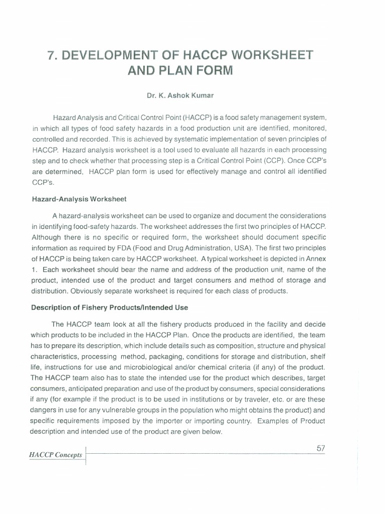 Development of HACCP Worksheet and Plan Form | PDF | Hazard Analysis And Critical Control Points ...