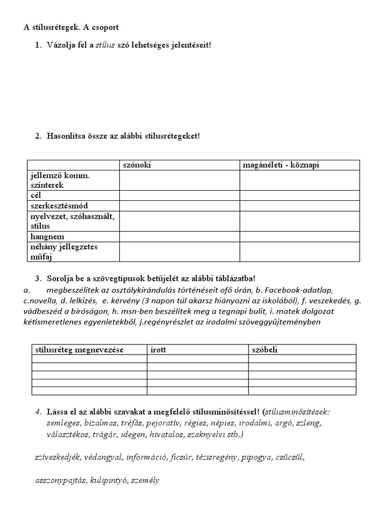 A Stílusrétegek Dolgozat 1 | PDF