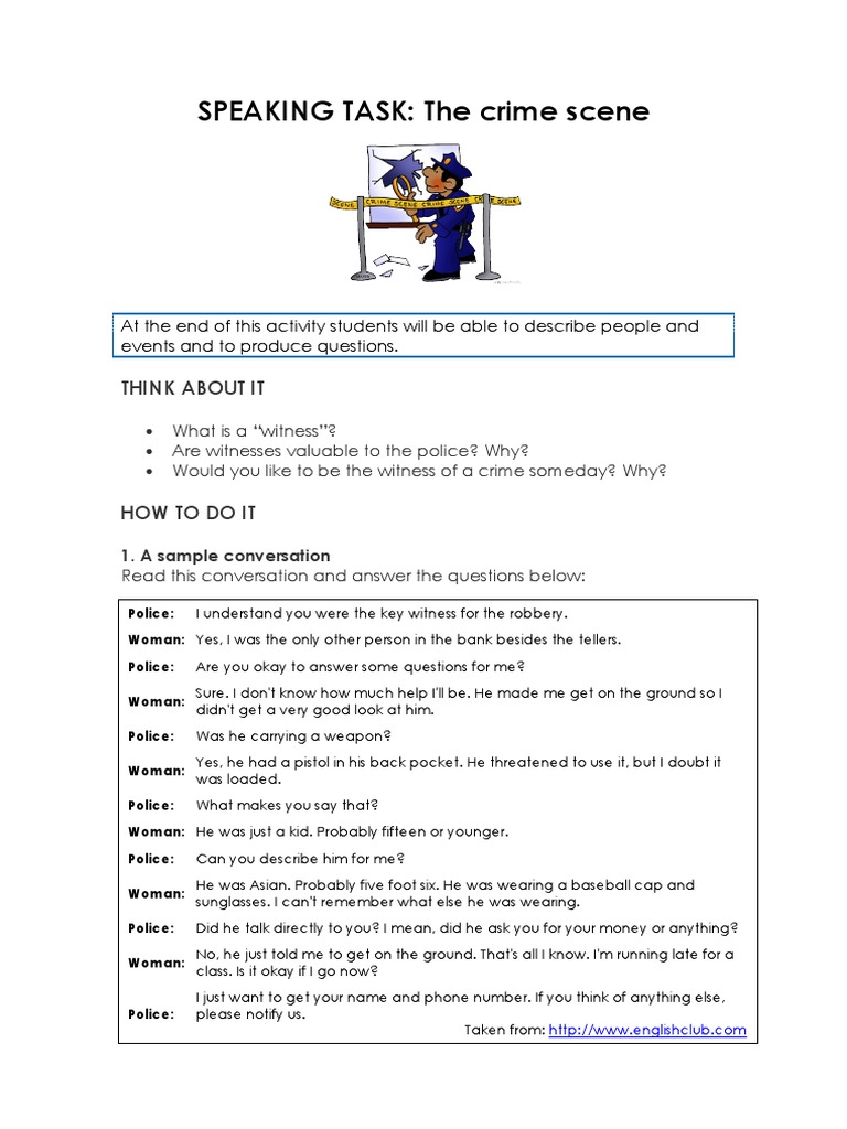 SPEAKING_The crime scene | PDF | Witness