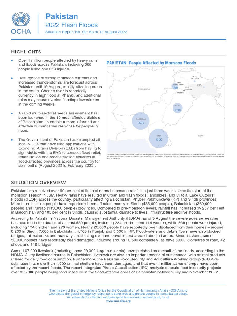 Pakistan Floods 2022 - OCHA SitRep 02 - 12 August 2022 | PDF | Flood ...