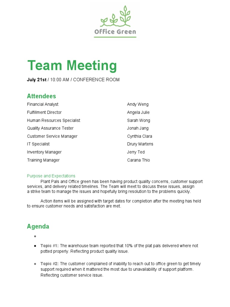 Activity Template Meeting Agenda | PDF