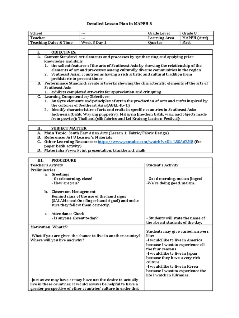 DLP Arts 8 Day 1 | PDF | Weaving | Crafts