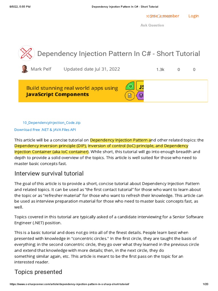 Dependency Injection Pattern in C# - Short Tutorial | PDF | Technology ... Dependency Injection Pattern in C# - Short Tutorial | PDF | Technology ...