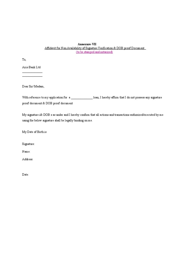 Affidavit For Sign & Dob | PDF | Finance & Money Management | Law