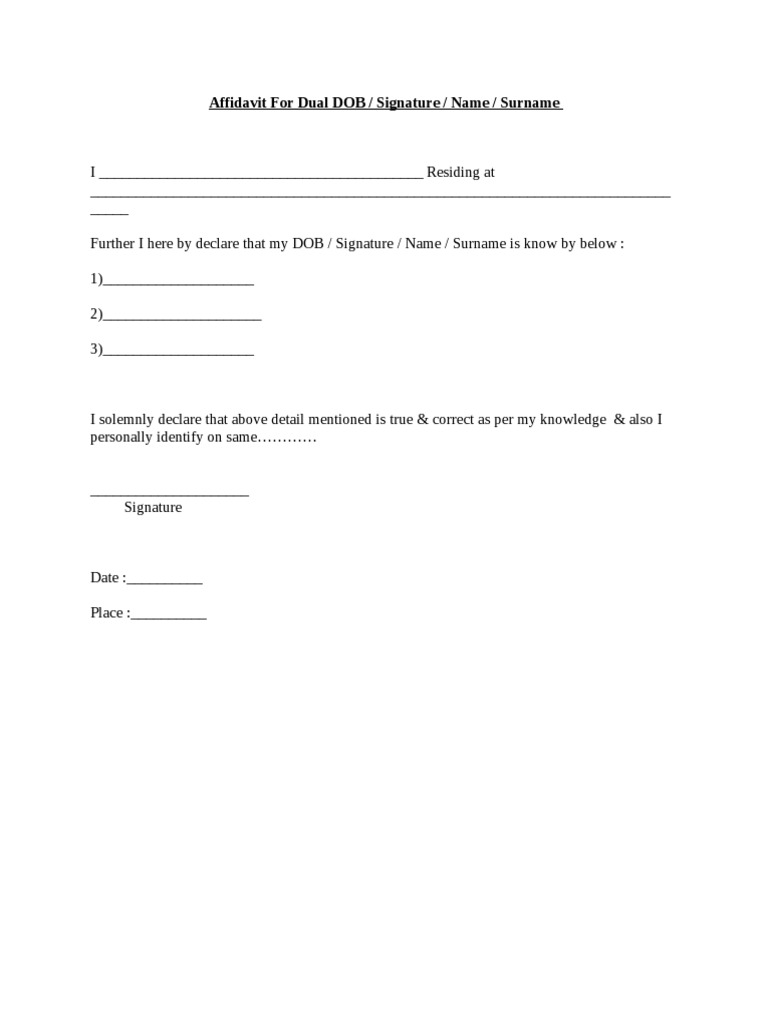 Dual Name Sign Dob Surname Affidevit | PDF
