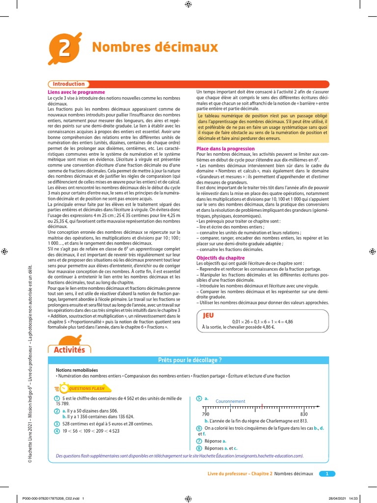 Nombres Décimaux: Activités | PDF | Décimal | Notation (mathématiques)