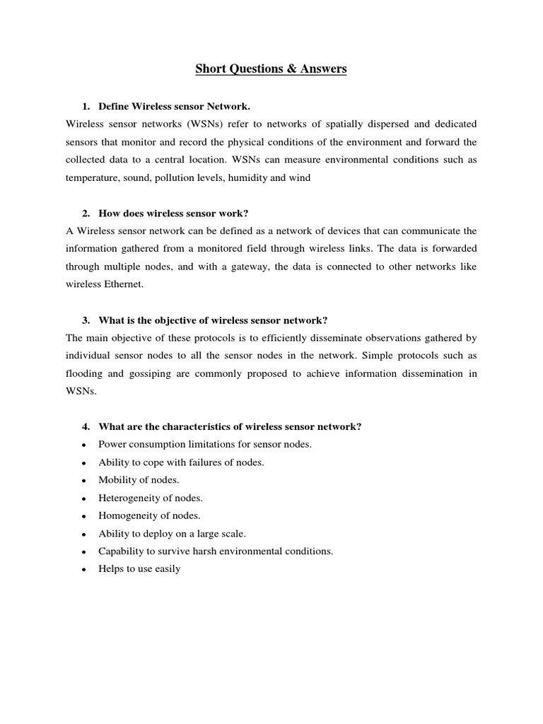 Short Questions & Answers | PDF | Wireless Sensor Network | Computer Network