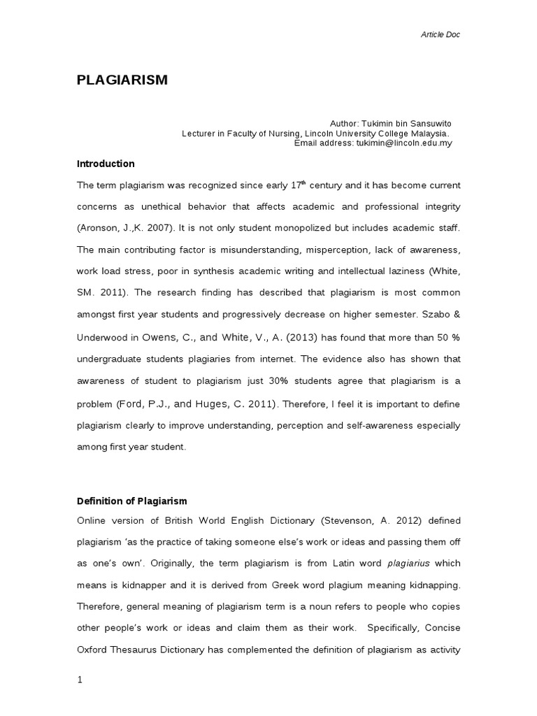 Plagiarism Article | PDF | Plagiarism | Academic Dishonesty