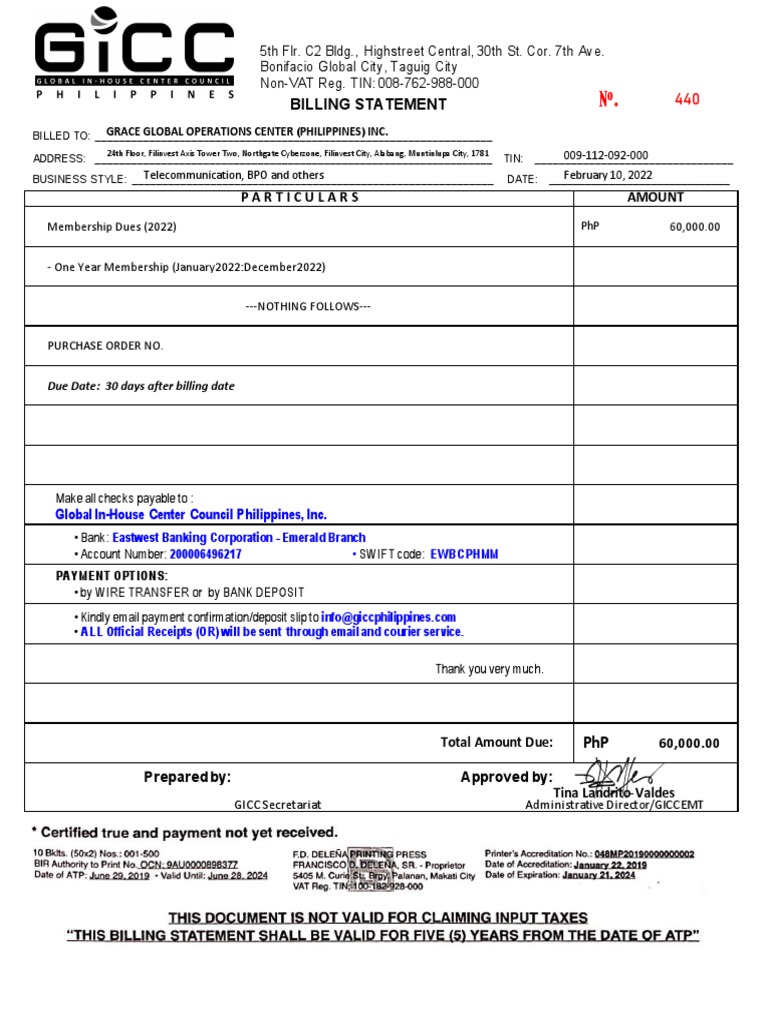 Grace Global Operations Center Billing | PDF | Finance & Money Management