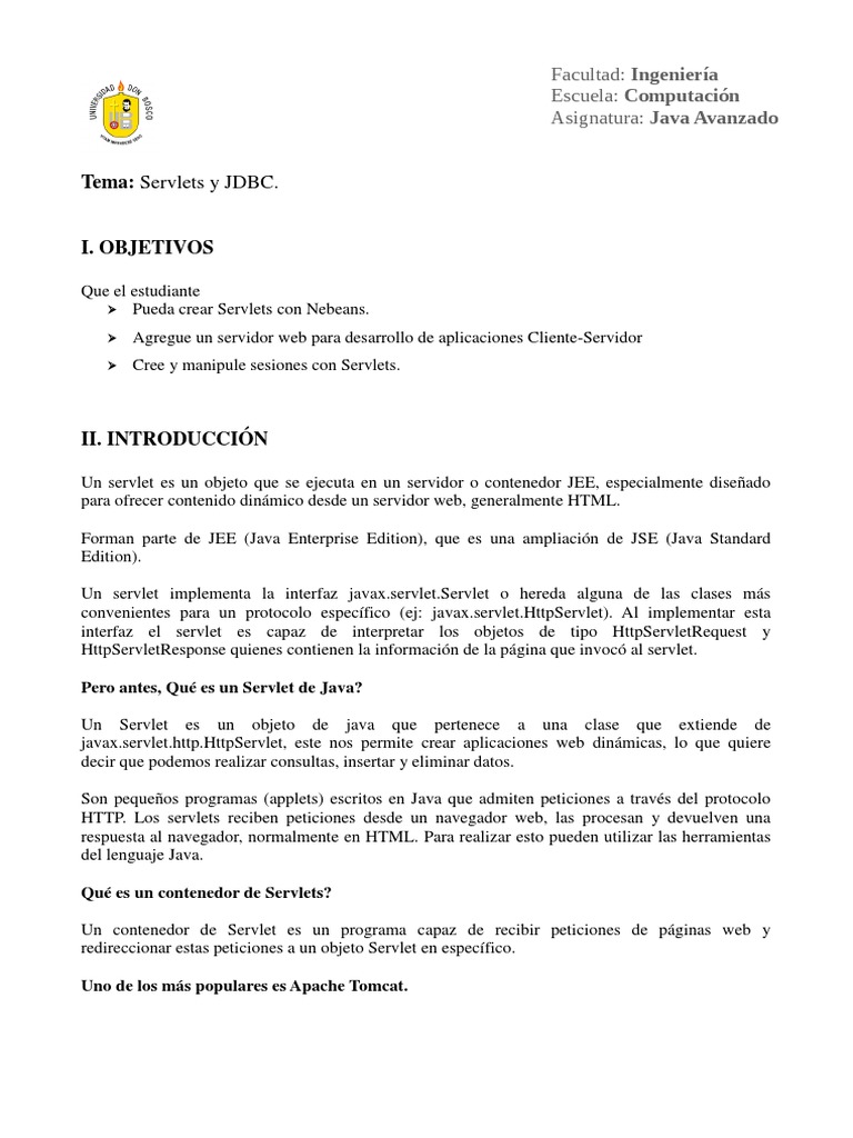 Creación de Servlets y JDBC en Java | PDF | Java (lenguaje de programación) | Redes