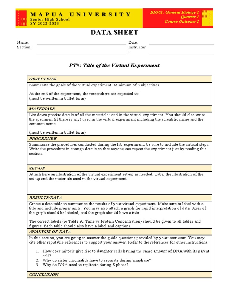 PT2.1 Data Sheet Cell Division - Mitosis | PDF | Experiment | Deductive ...