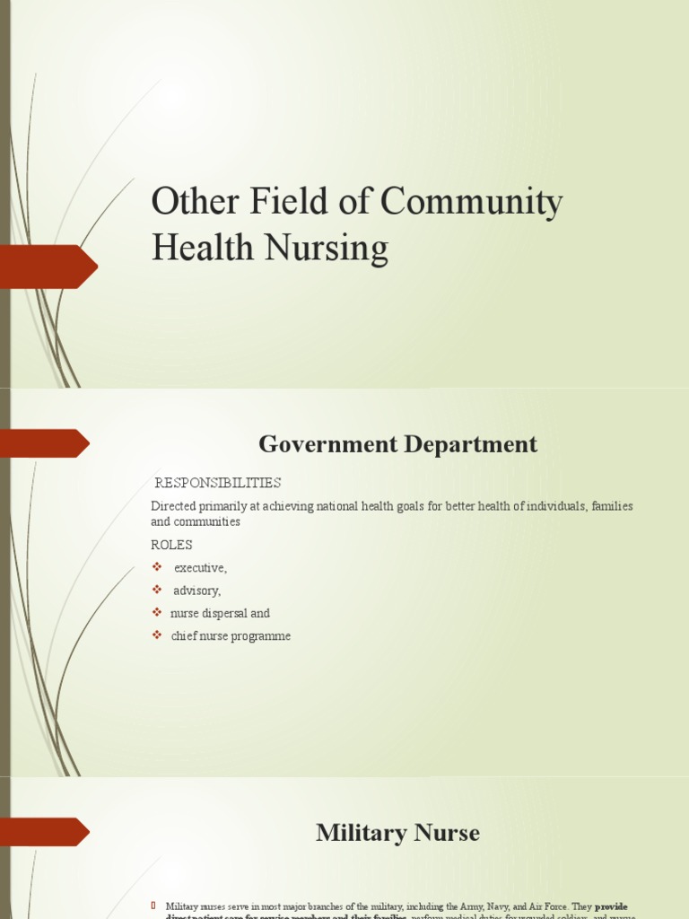 Other Field of Community Health Nursing | PDF | Self-Improvement | Wellness