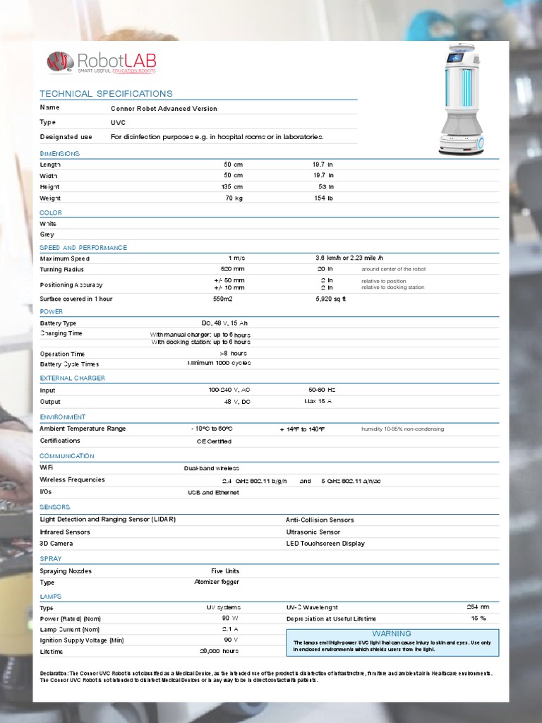 Connor Robot Advanced Version Datasheet | PDF | Ultraviolet | Battery Charger