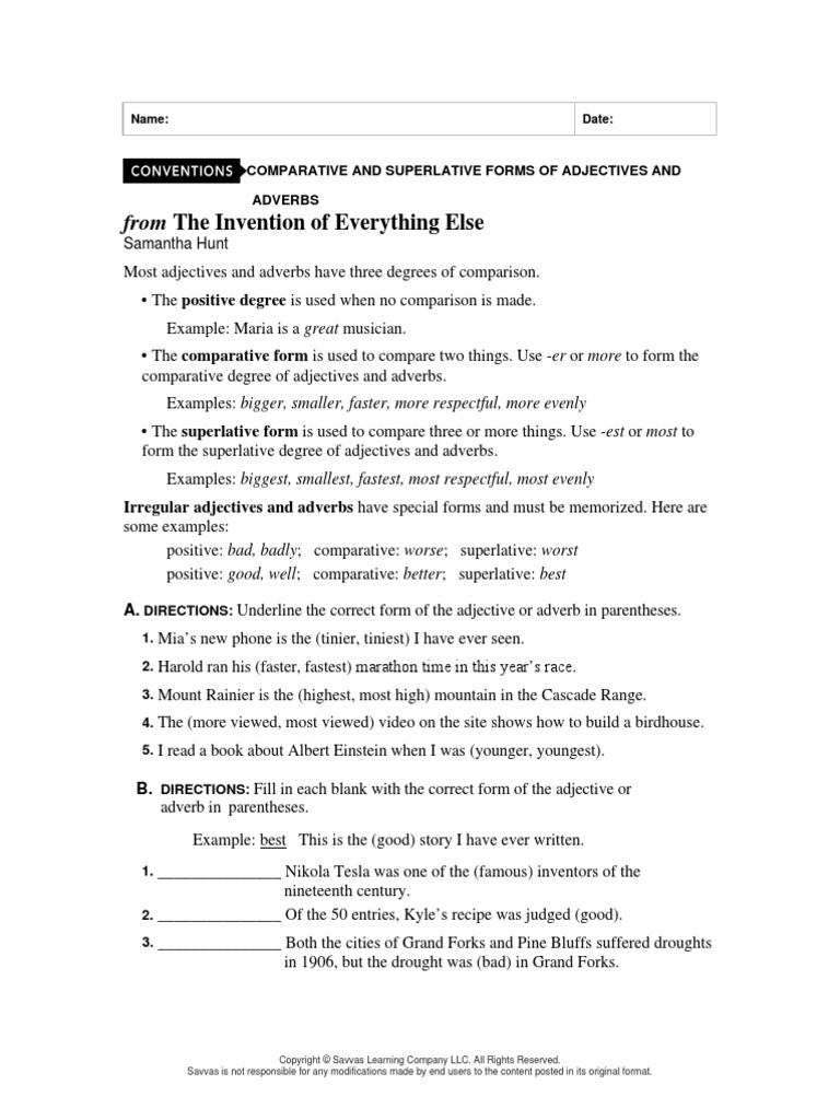 Comparative and Superlative Adjectives Worksheet 1 | PDF | Language ...