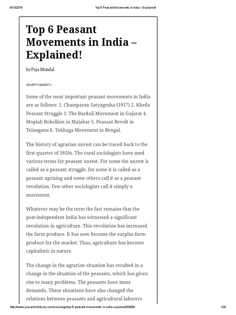 Top 6 Peasant Movements in India - Explained! Emphasis On Tebhaga ...