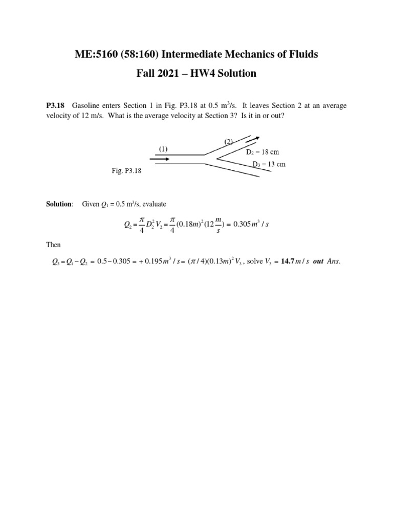 ME:5160 (58:160) Intermediate Mechanics of Fluids Fall 2021 - HW4 Solution | PDF | Density ...