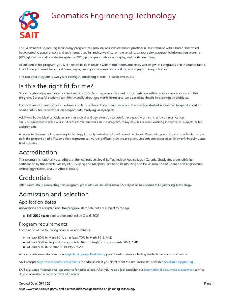 Geomatics Engineering Technology | PDF | University And College Admission | Geomatics