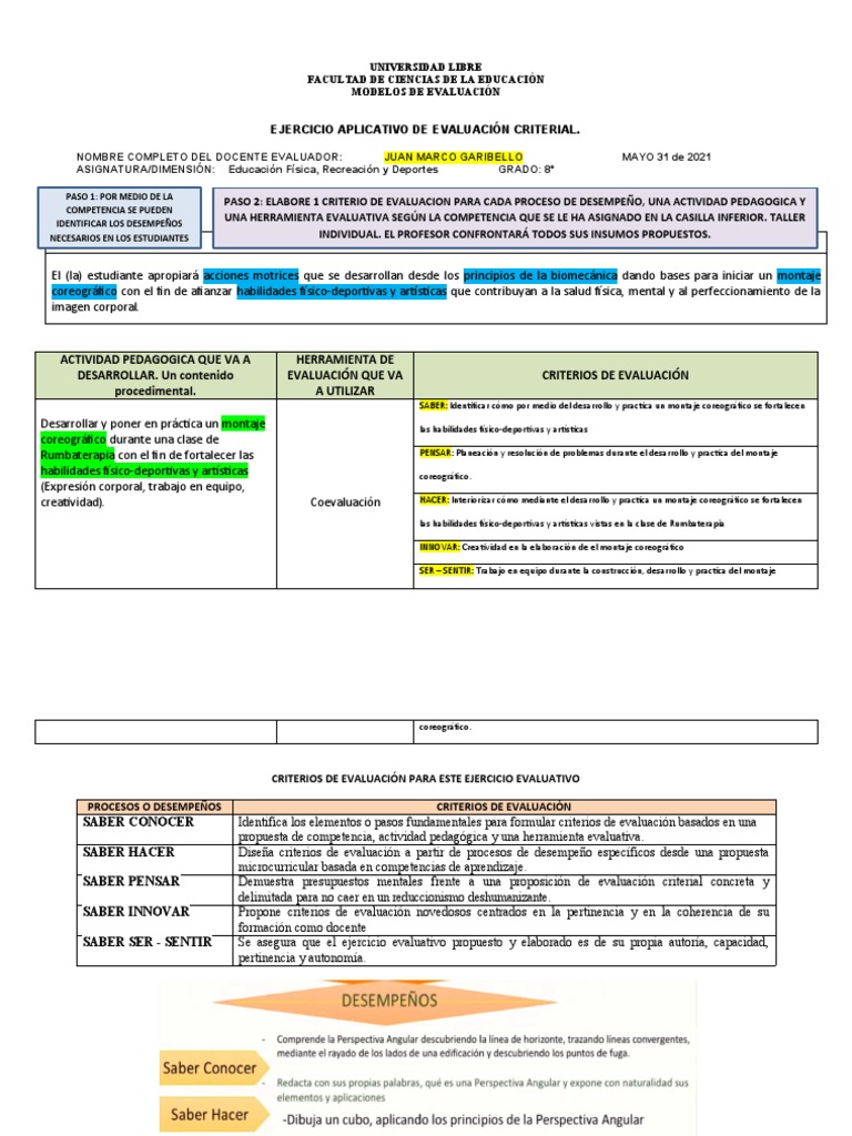 Taller Evaluación Criterial Educacion Fisica Juan Marco Garibello | PDF ...