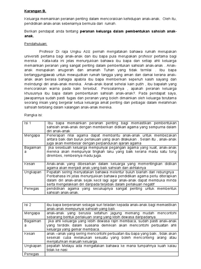 Karangan B Pembentukan Sahsiah Anak-Anak. | PDF | Karier & Perkembangan ...