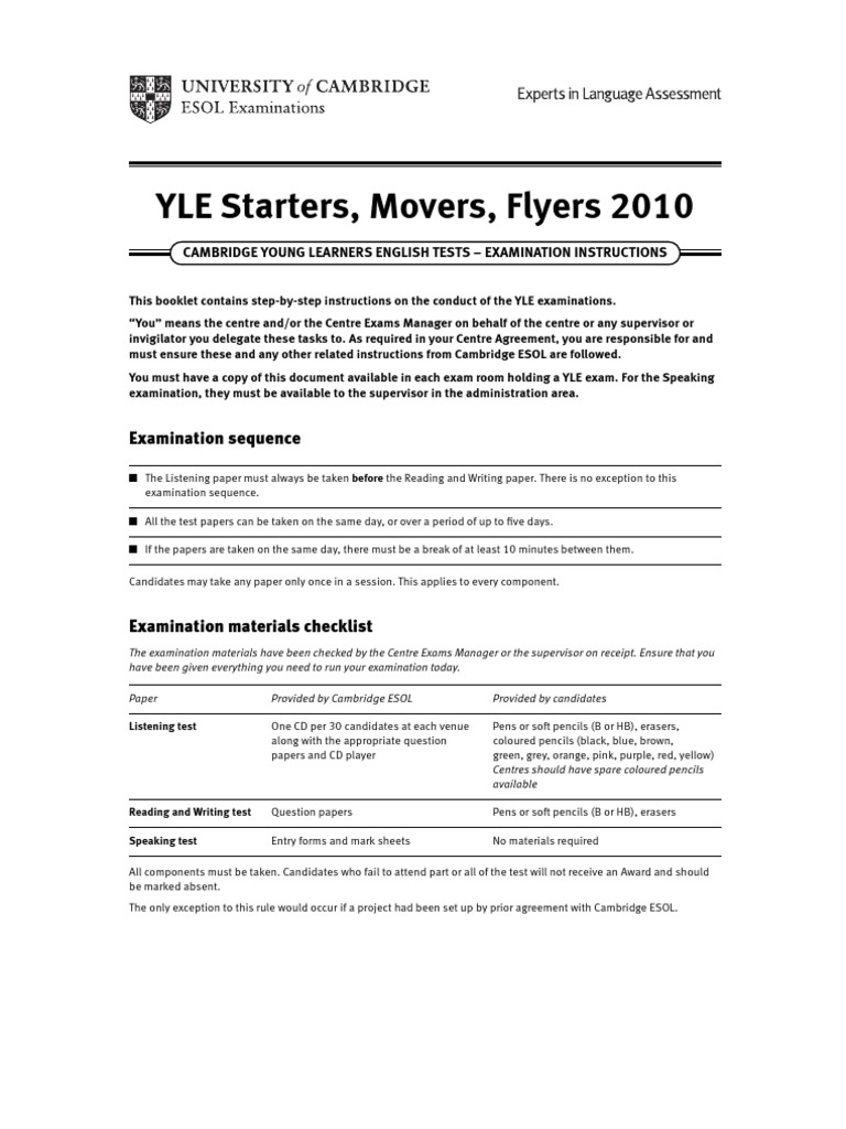 226203_2010_YLE_EIB | Test (Assessment) | English As A Second Or ...