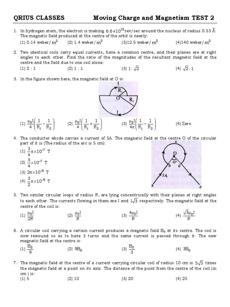 2 Moving Charges & Magnetism Test 2 | PDF | Electron | Magnetic Field