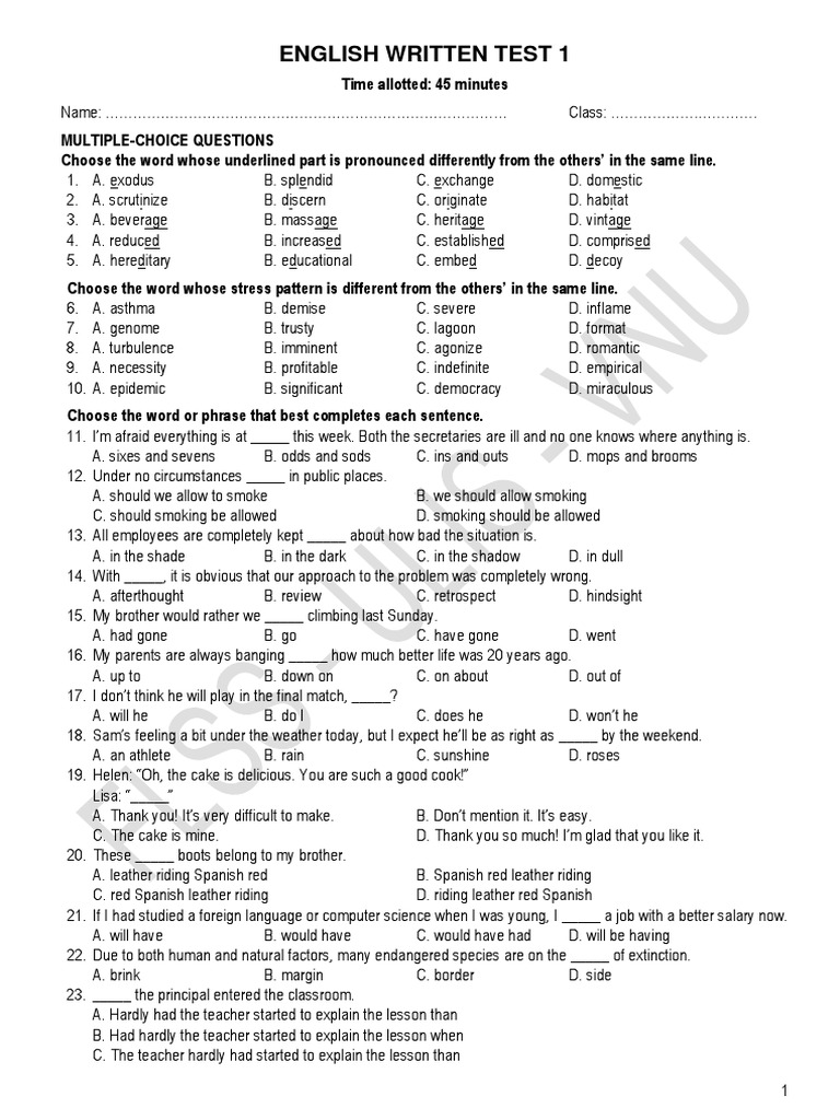21-22-ENGLISH-WRITTEN-TEST-1-đề | PDF | Solar Eclipse | Moon