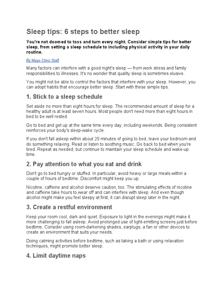 Sleep Tips: 6 Steps To Better Sleep | PDF | Sleep | Cognitive Science