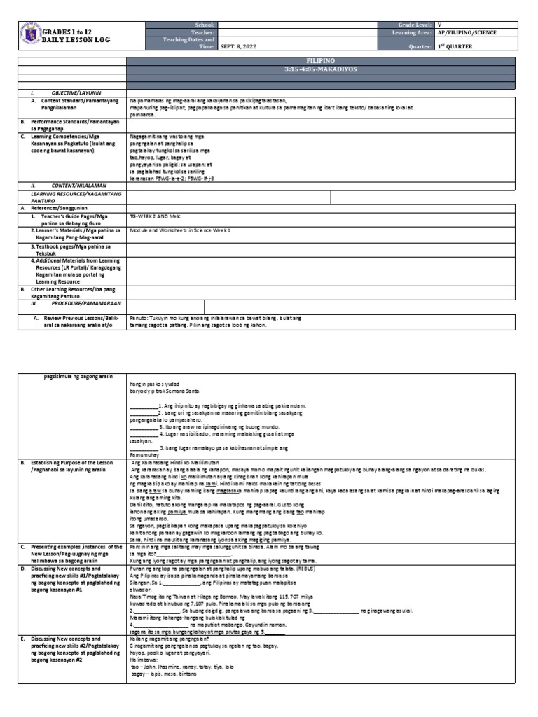 DLL fILIPINO | PDF