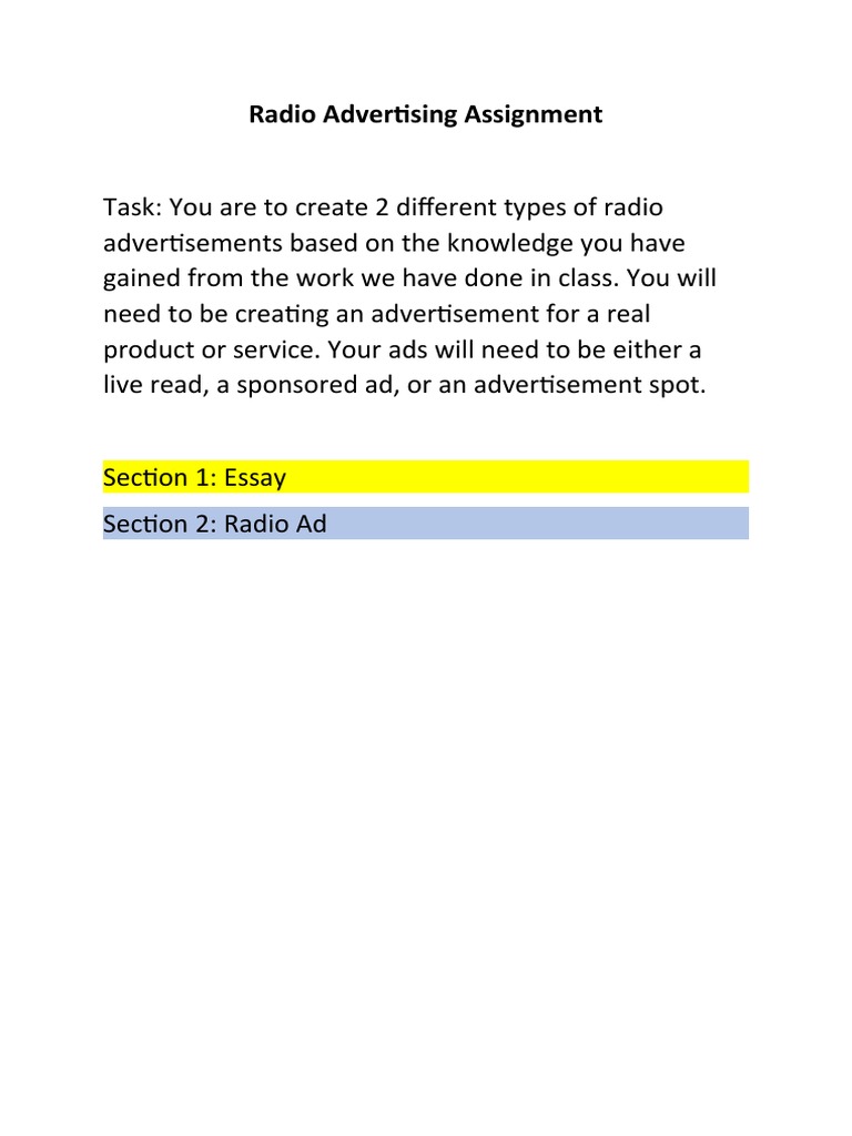 Radio Advertising Assignment | PDF | Art
