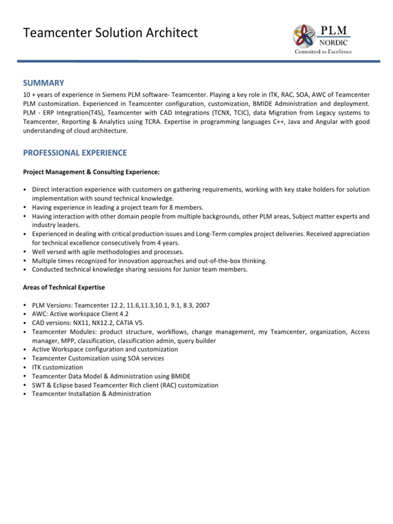 PLM Solution Architect Profile | PDF | Product Lifecycle | Eclipse ...