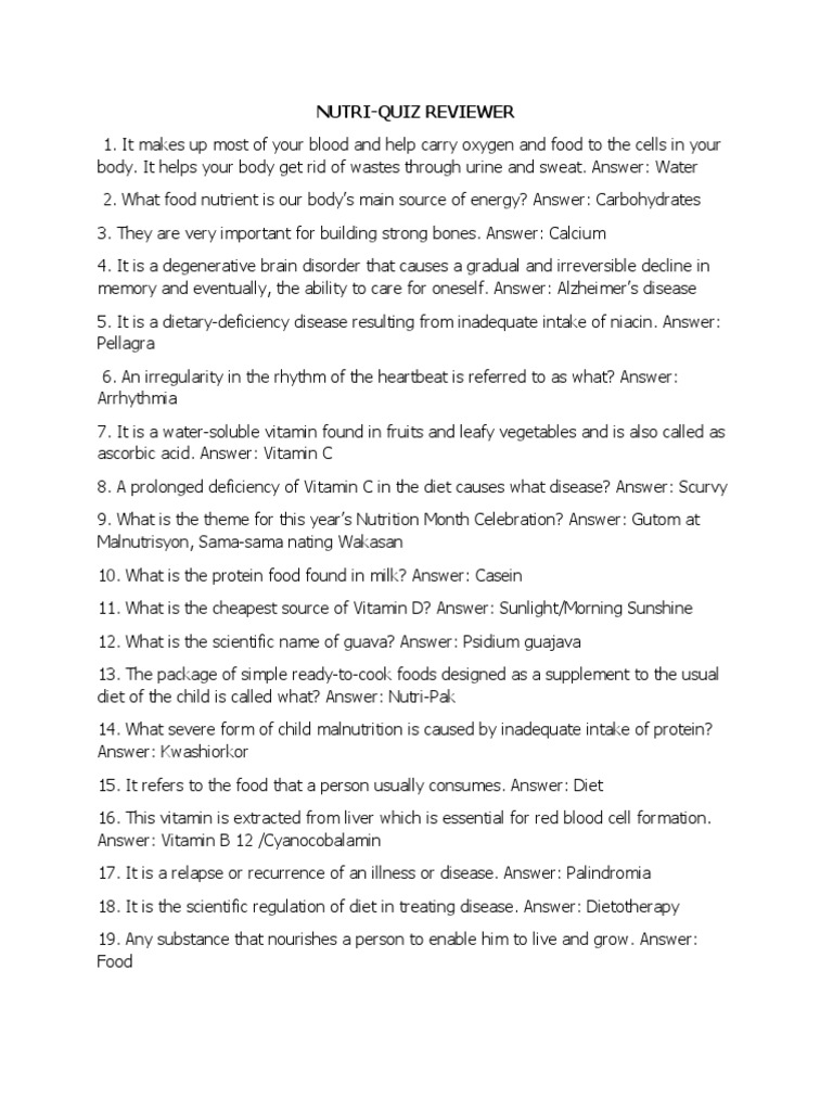 Nutri-Quiz Reviewer | PDF | Vitamin | Nutrients