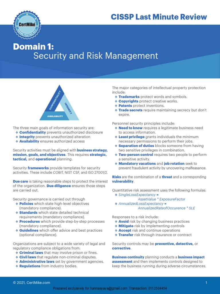 CISSP Cheat Sheet 2021 | PDF | Public Key Cryptography | Key (Cryptography)