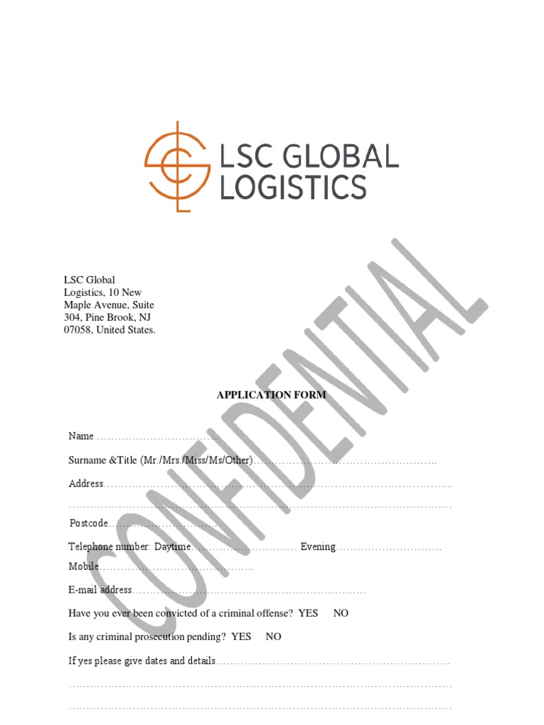 LSC Global Logistics Application Form | PDF | Identity Document ...